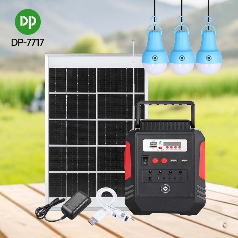 DP-7717 12000mAh Solar Lighting System. Bluetooth Speaker & 3 Bulbs Kit ...